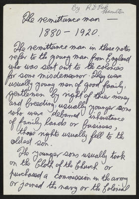 The Remittance Man 1880-1920 - Hamilton Libraries Heritage Collection ...